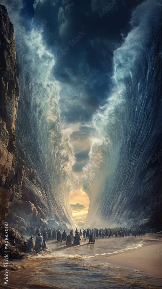 Illustration a captivating depiction of Moses parting the Red Sea, with ...