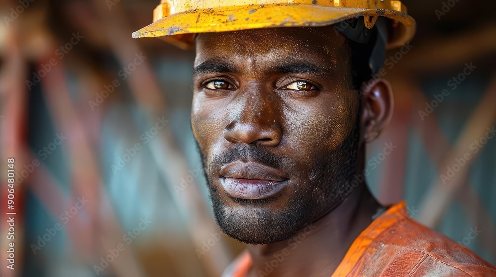Photo realistic construction worker portrait, determined expression ...