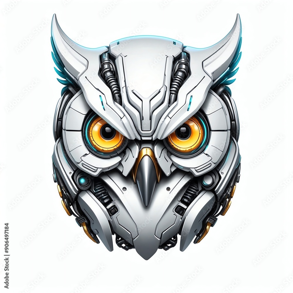 cyberpunk robotic owl head 3d art logo in plain white background design ...
