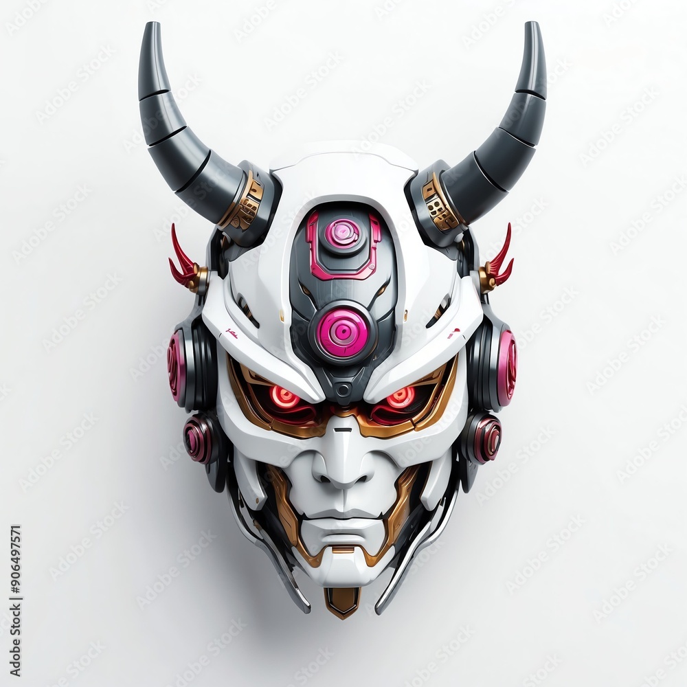 cyberpunk robotic samurai head 3d art logo in plain white background ...