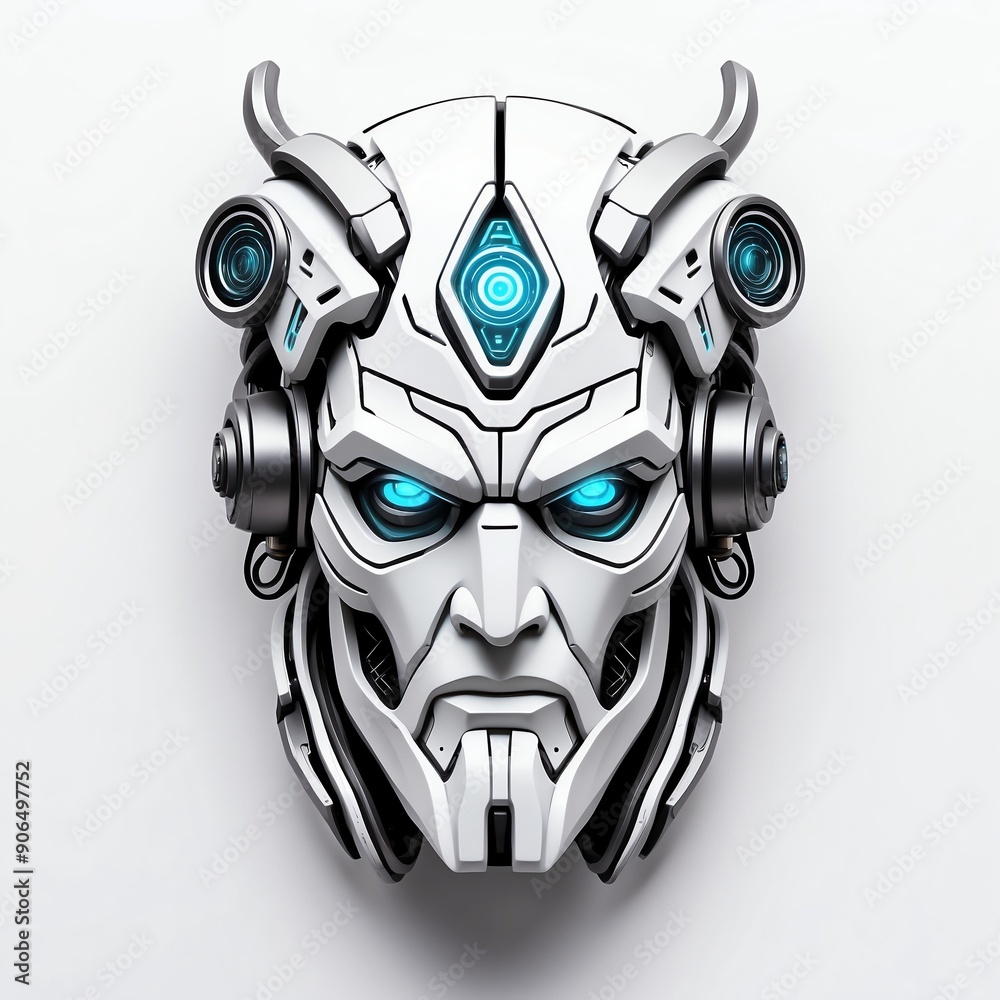 cyberpunk robotic zeus head 3d art logo in plain white background ...