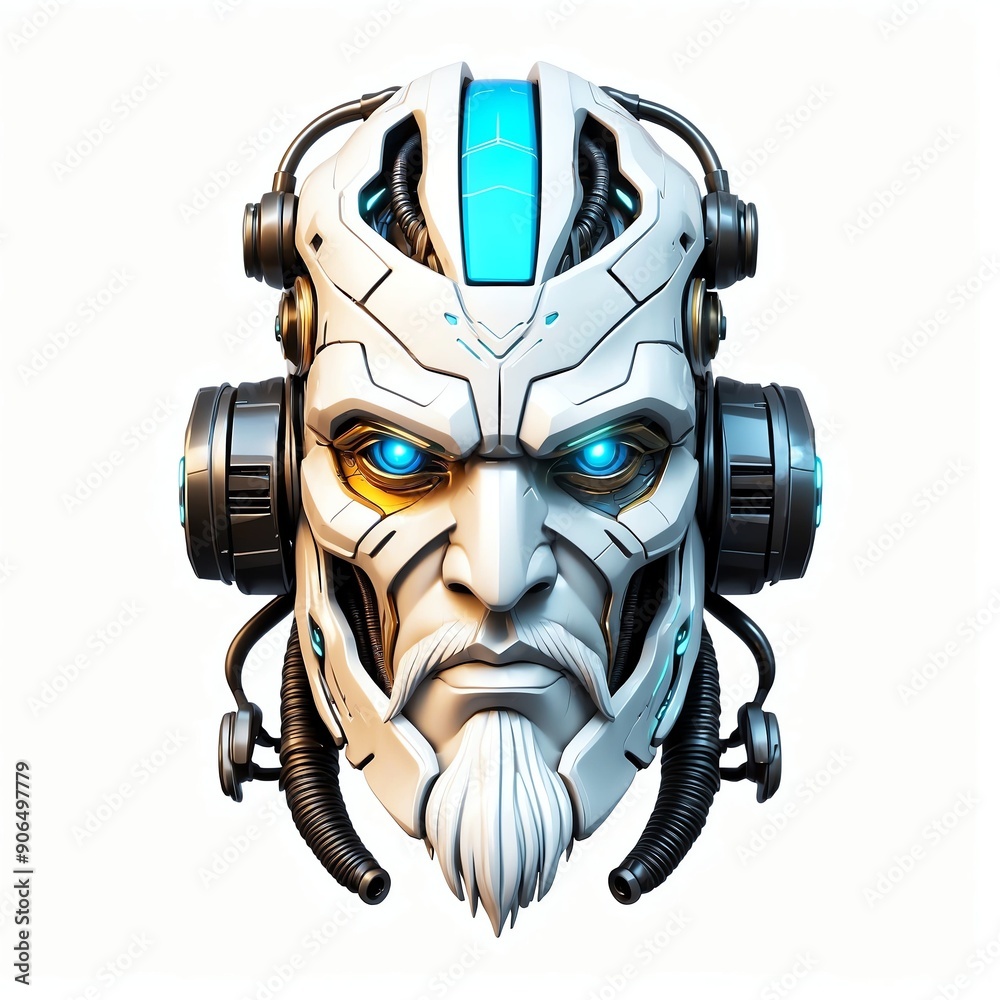 cyberpunk robotic zeus head 3d art logo in plain white background ...