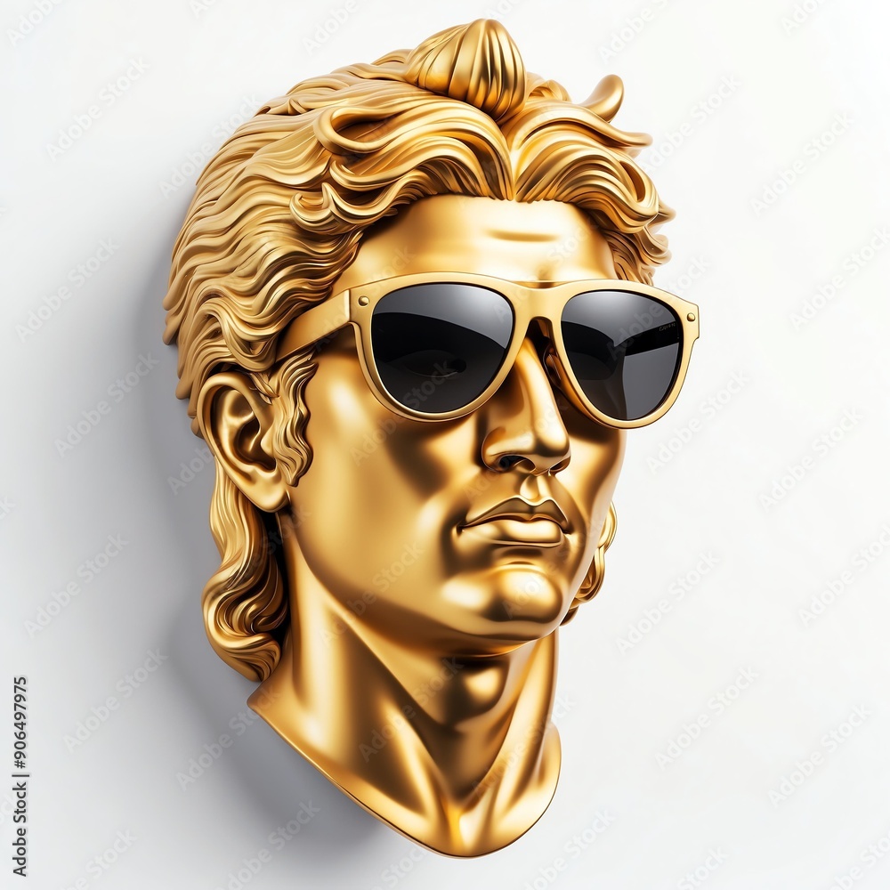 gold apollo head statue with sunglasses 3d art logo in plain white ...