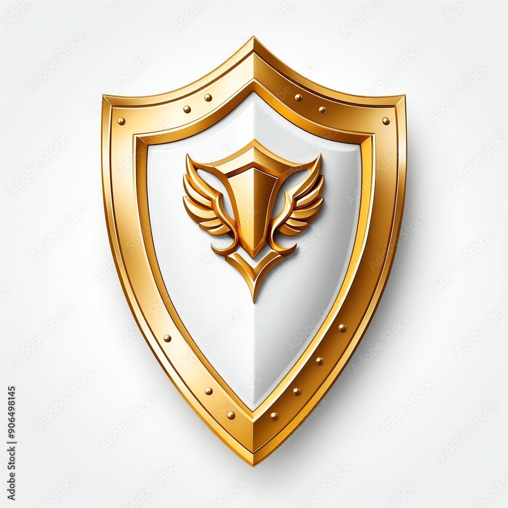gold shield 3d art logo in plain white background design digital ...