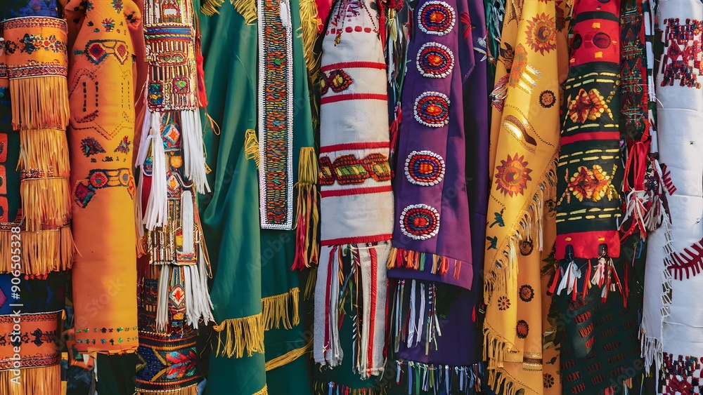 Traditional indigenous garments decorated with intricate patterns and ...