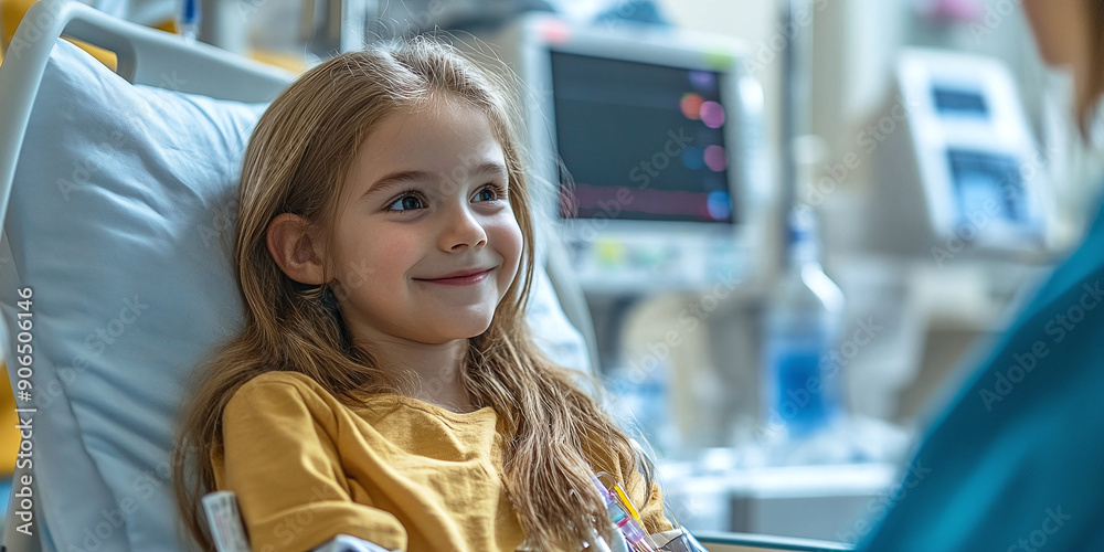 Brave child receiving an IV in a hospital room. Concept Child Patient ...