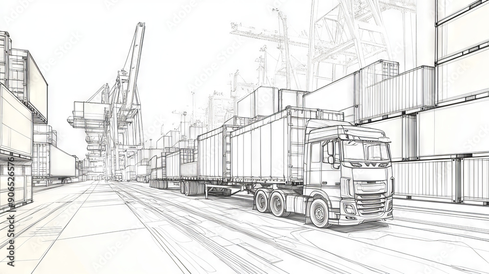 Trucks carry goods to the port where they're loaded onto ships for ...