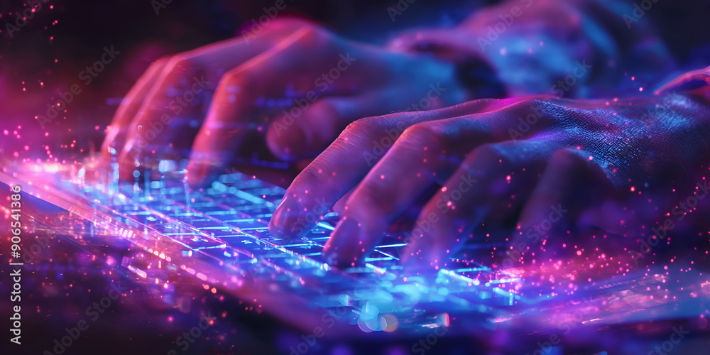 Future-Proof Work: Low Poly Wireframe Digital Hands on a Computer ...