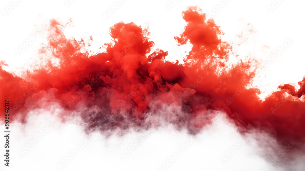 Red ink burst explosion inside water isolated on white background ...