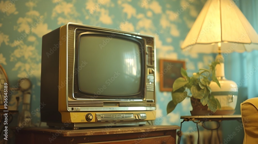 Vintage Retro Analog Console TV Set with Chrome Trim and Nostalgic ...