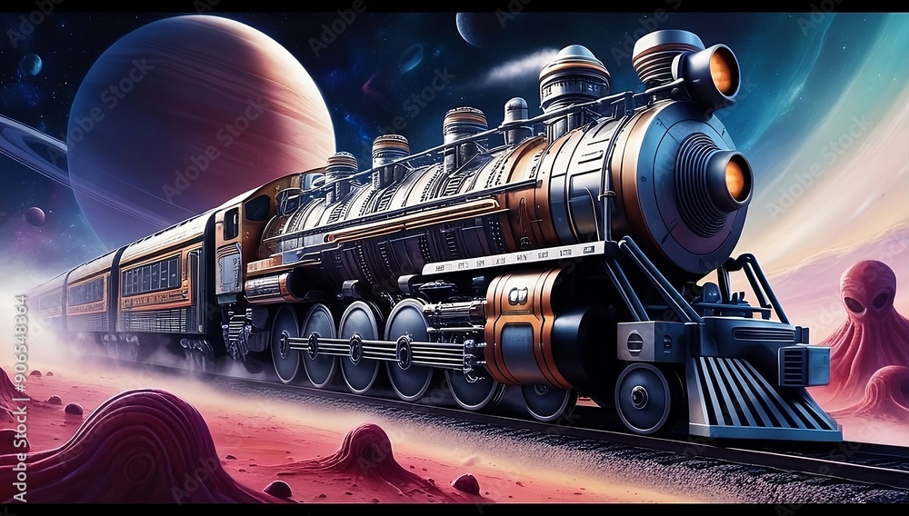 hi-tech express train, barrels through the galaxy. train's industrial ...