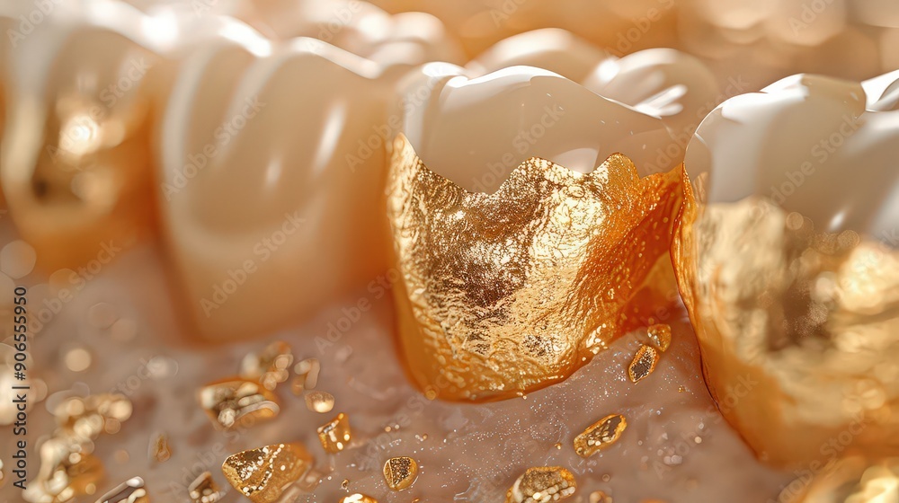 detailed view of gold dental implants, highlighting the gold material ...
