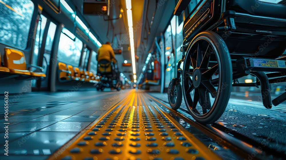 scene of a wheelchair-accessible public bus or train, showcasing ...