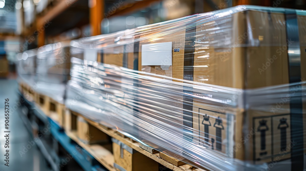 pallet container being prepared for shipping, with visible labels ...