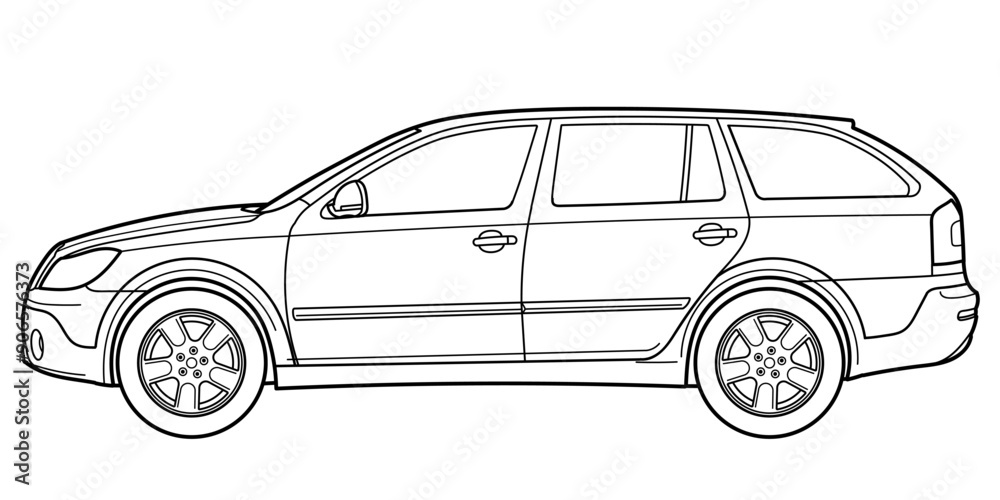 Ivano-Frankivsk, Ukraine - 28 June 2024: Outline drawing of a Skoda ...