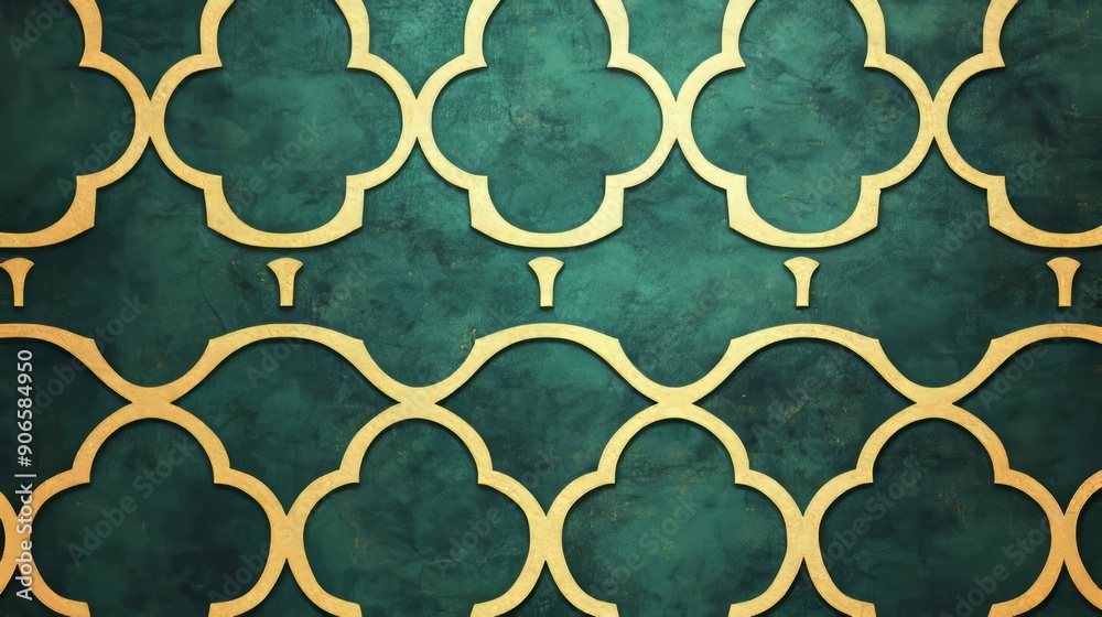Background illustration of turquoise gold mosaic tile wall texture ...
