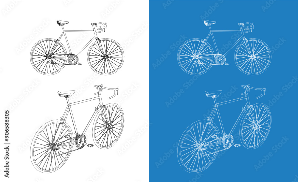 Vector classic Road bike bicycle side view line drawing blueprint in ...