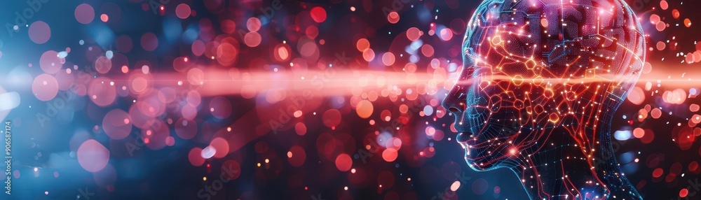 Advanced cognitive AI holography, side view, depicting neural mapping ...