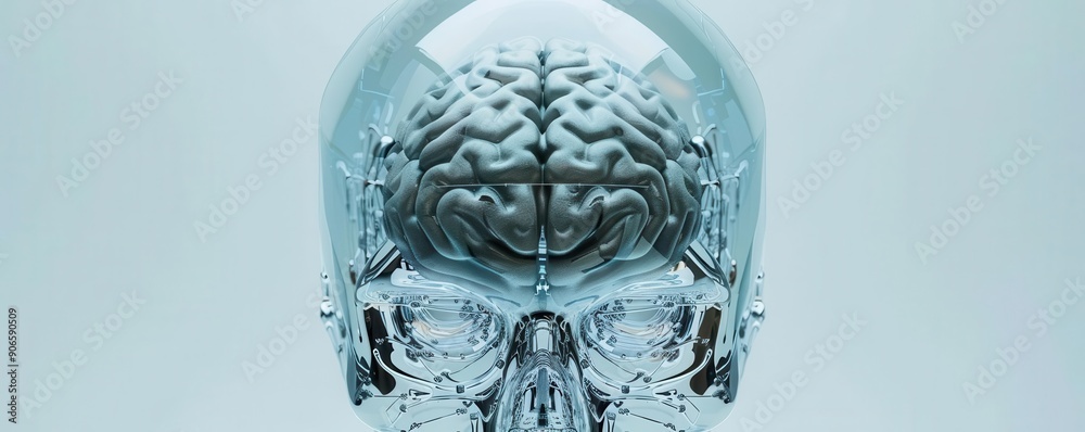 Robotic AI brain design, front view, showcasing neural pathways ...