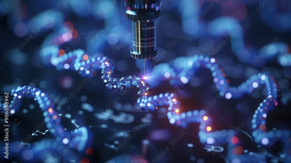 Genetic engineering with CRISPR technology, top view, depicting precise ...