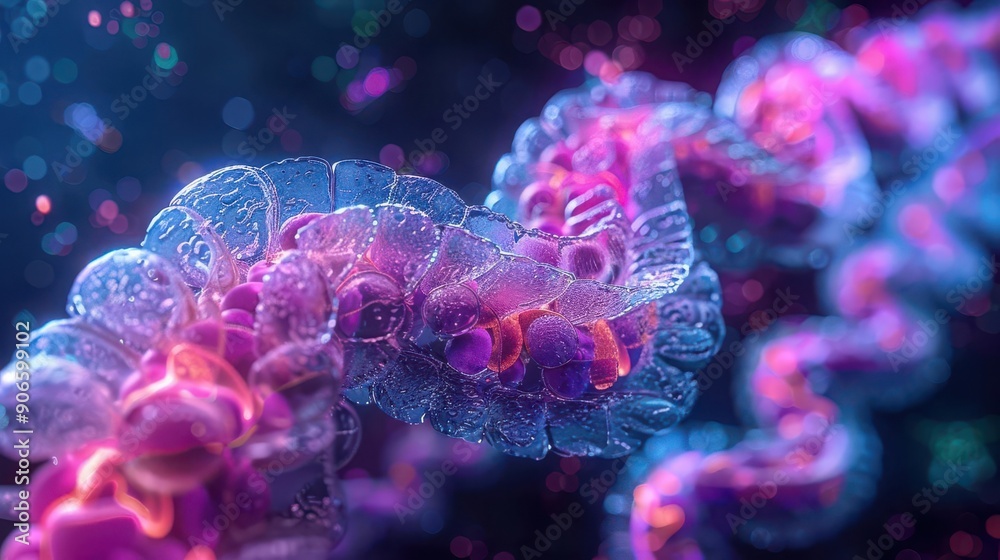Golgi apparatus with vesicles, side view, depicting the transport of ...