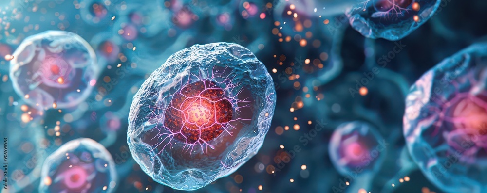 Nucleus during cell division, detailed cellular view, showcasing the ...