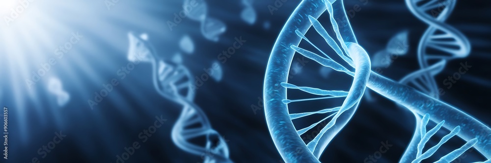 futuristic dna molecule hologram science and technology. examining a ...