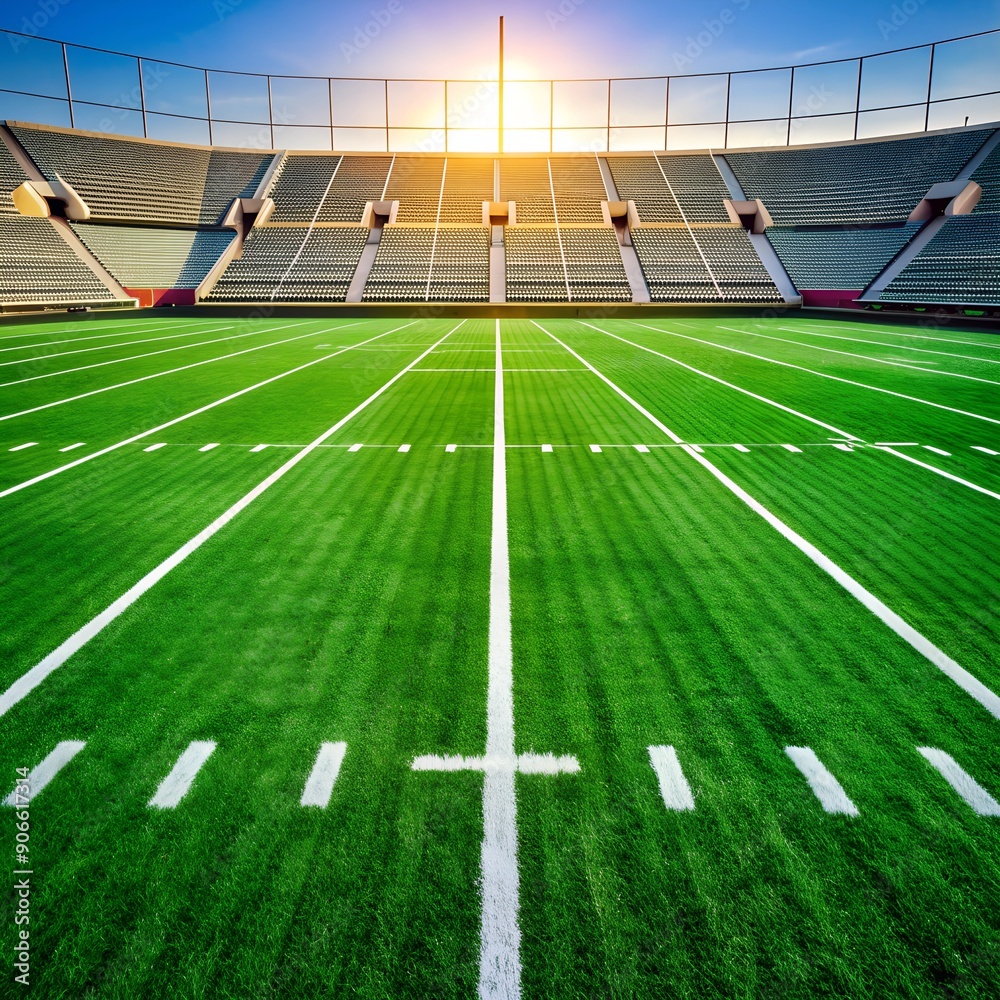 Green grass and white border lines on football ground. Soccer field on ...