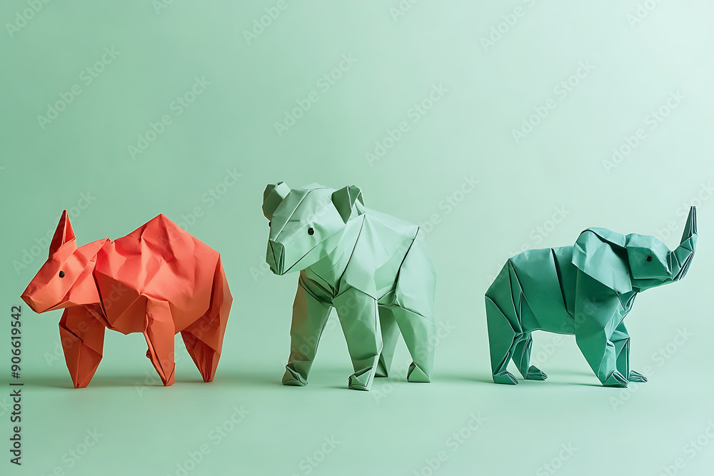 An illustration of paper origami animals in a low poly style ...