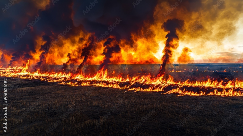 Dramatic wildfires engulf vast landscapes, showcasing intense flames ...