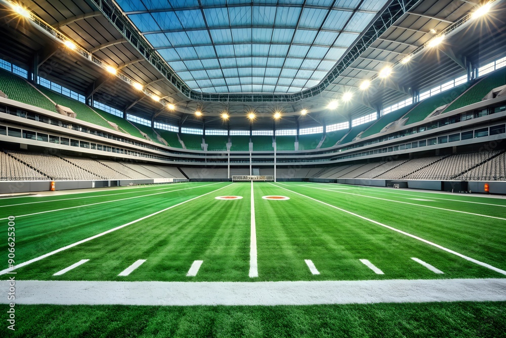 Green grass and white border lines on football ground. Soccer field on ...