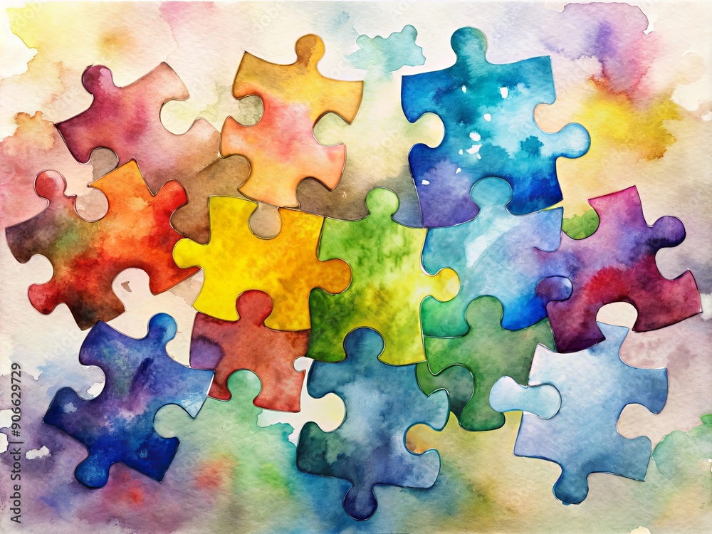 Colorful puzzle pieces, each representing strategy, innovation ...