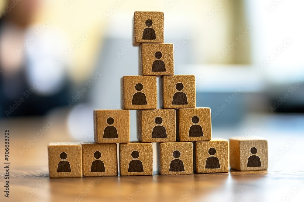 Building a Strong Team: Wooden blocks stacked in a pyramid formation ...