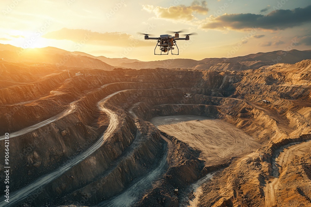 Engineer and team survey using remote control drone and discussion at ...