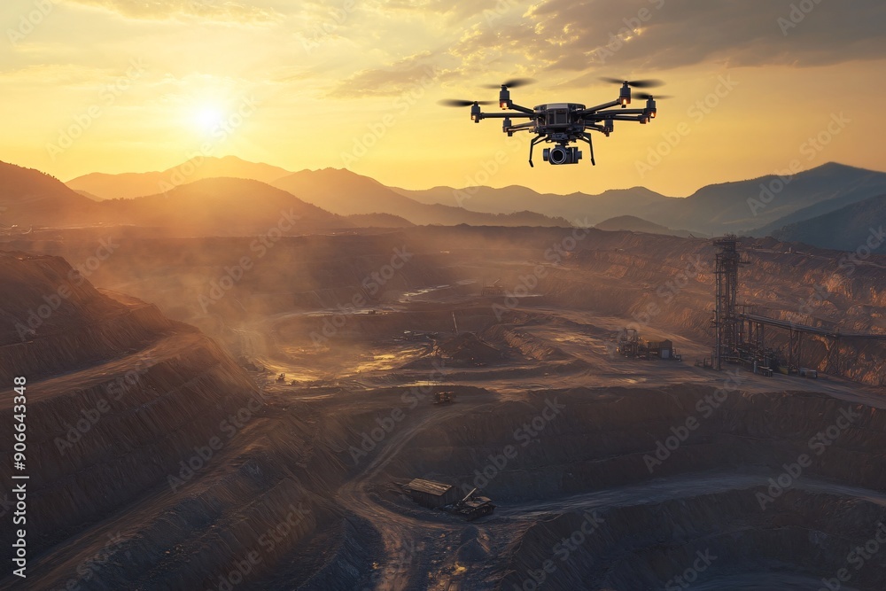 Engineer and team survey using remote control drone and discussion at ...