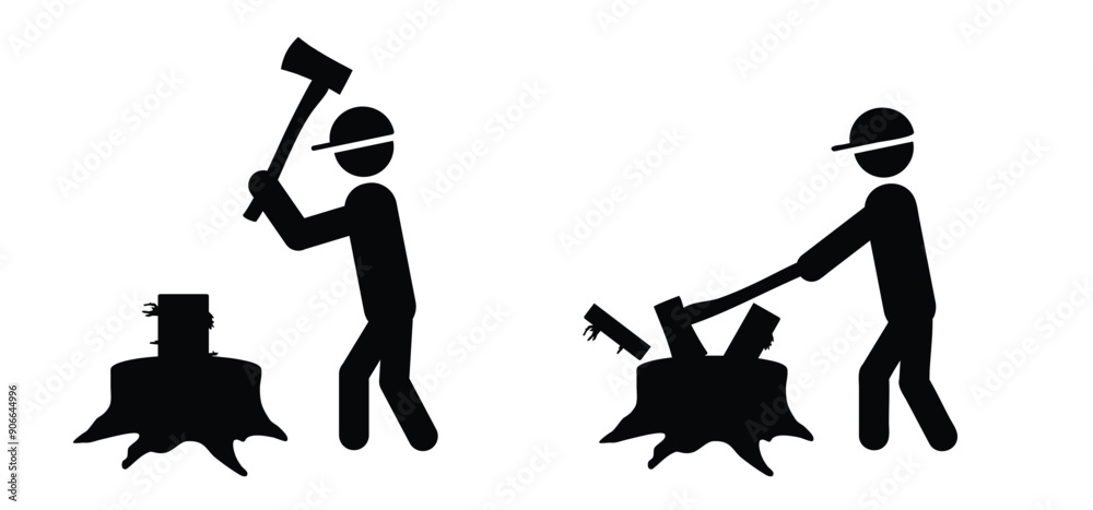 Vetor do Stock: Cartoon stick figures man chops down a tree ...