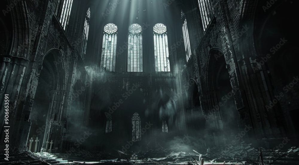 Eerie Luminescence from Church Windows Piercing the Darkness, Hinting ...