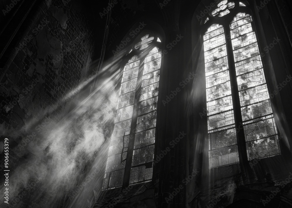 Eerie Luminescence from Church Windows Piercing the Darkness, Hinting ...