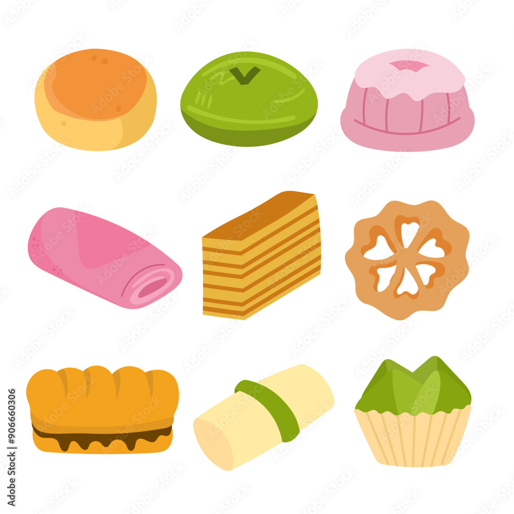 Indonesian traditional snacks food vector set, indonesian sweet ...