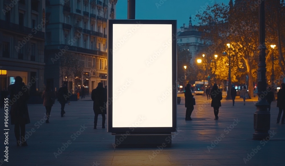 Mockup of empty ad billboard on night bus stop, template banner on ...