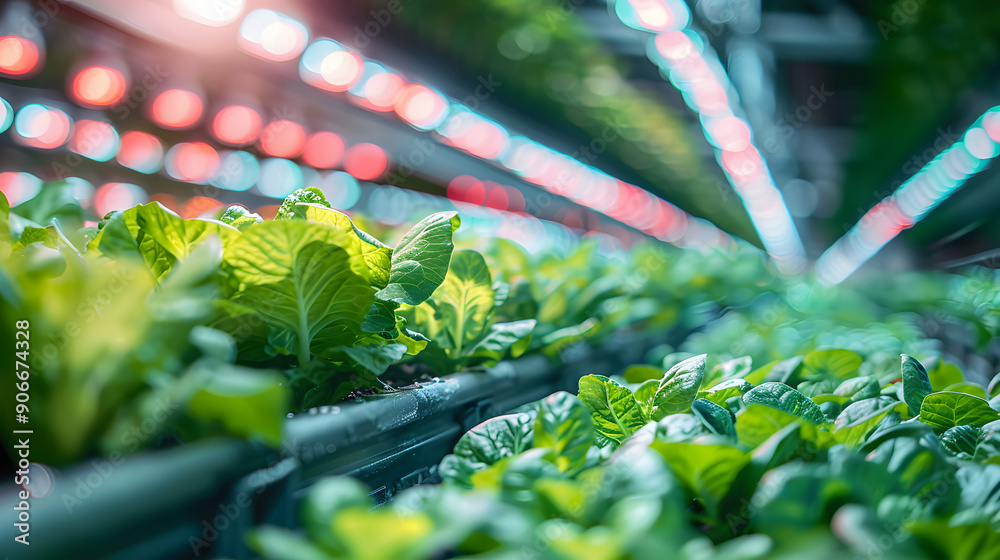 Futuristic indoor vertical farm featuring rows of hydroponic crops ...
