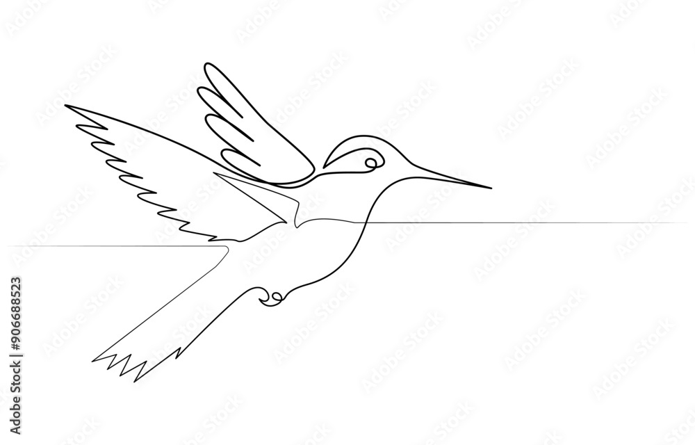 Continuous one line drawing of flying hummingbird. One line drawing ... Continuous one line drawing of flying hummingbird. One line drawing ...