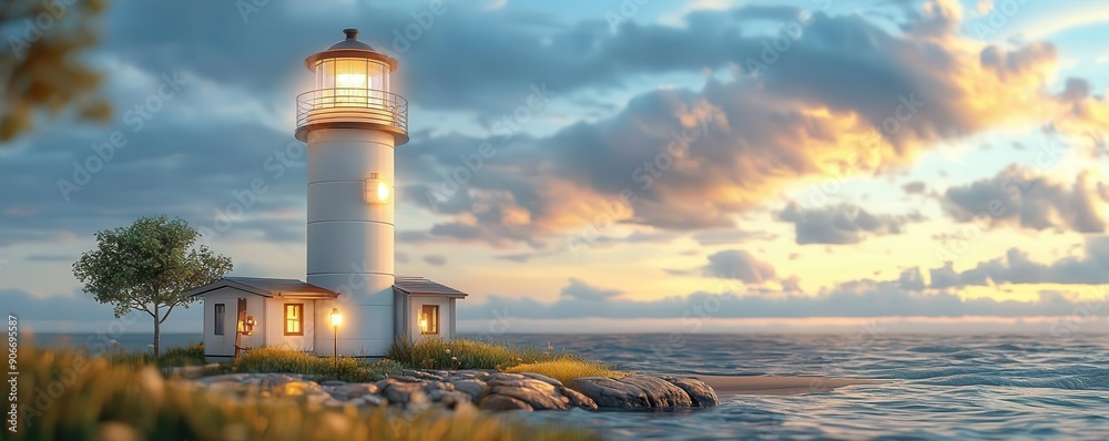 Lighthouse built with sustainable materials, warning lights ...