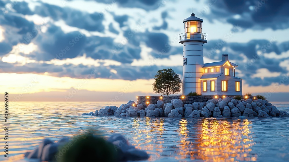 Lighthouse with parametric construction, warning lights emphasizing ...