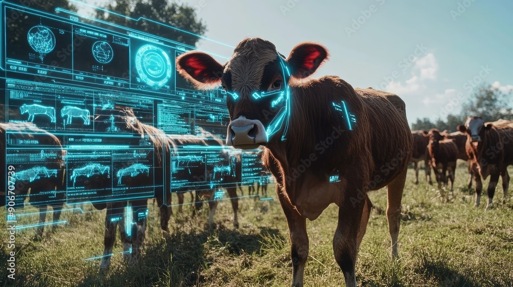 AI-driven herd management system, with text area for performance metrics Stock Illustration ...