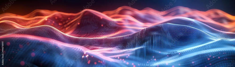 Wave function visualization, quantum state, front view, wave patterns ...