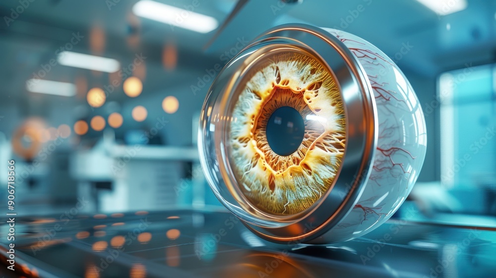 Detailed 3D model of human eye with holographic overlays showing eye ...
