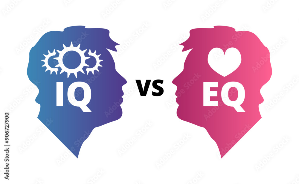 Concept of IQ vs EQ. Emotional and intelligence quotient. Head profiles ...