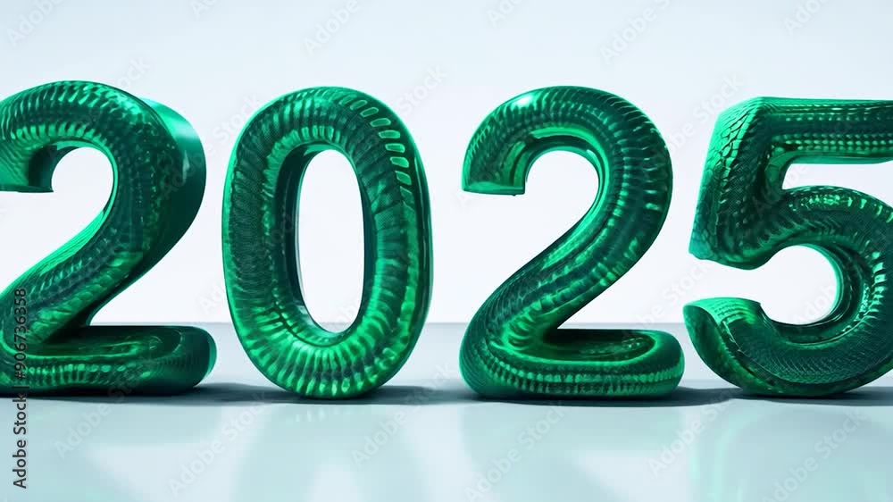 Green inflatable numbers forming 2025, meticulously aligned on a ...
