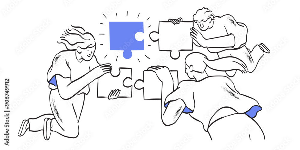 Teamwork team building concept. People connect jigsaw puzzle pieces ...